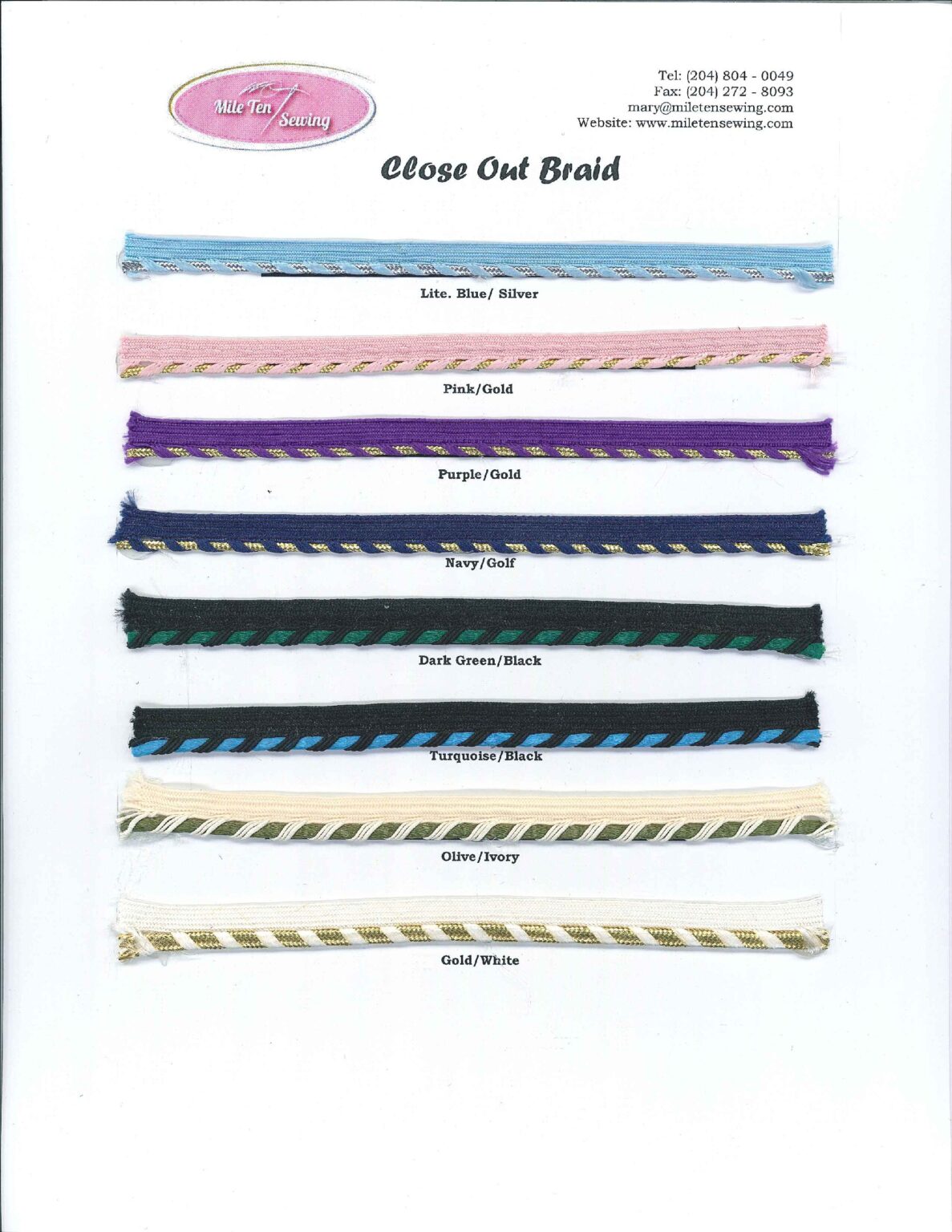 Close Out Braid - Mile Ten Sewing